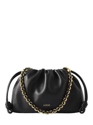 Loewe Flamenco Leather Clutch With Chain Strap - Black