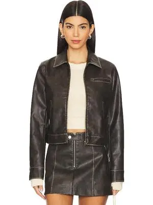 NIA Dallas Faux Leather Jacket - Chocolate