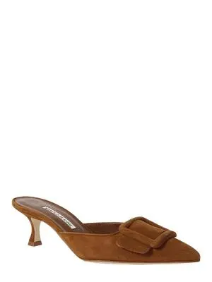 Manolo Blahnik Maysale Buckled Suede Mules - Brown