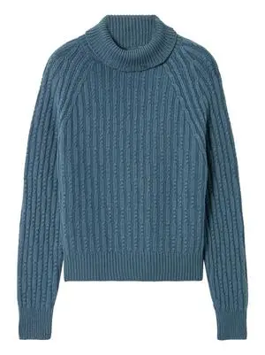 Purdey Annabel Cable-knit Cashmere Turtleneck Sweater - Blue