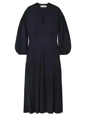 NET-A-PORTER FOR THE KING’S FOUNDATION Smocked Lenzing™ Ecovero™, Enka® And Wool-blend Midi Dress - Blue