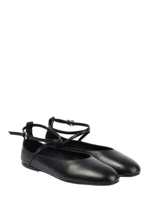 Co Lamb Leather Ballet Flats With Buckle-fastening Ankle Strap - Black