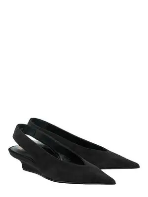 TOTEME Suede Pointed Toe Wedge Slingbacks - Black