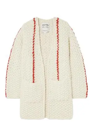 Escvdo Hand-knitted Merino Wool Cocoon Cardigan - Neutrals