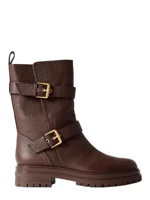 GIANVITO ROSSI Thiago Buckled Textured-leather Boots - Brown