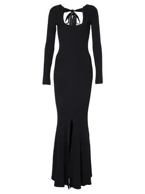 David Koma Ribbed-knit Open-back Jersey Gown - Black