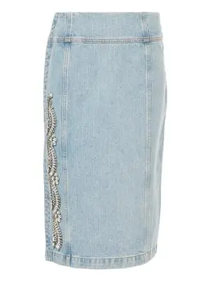 XU ZHI Crystal-embellished Denim Midi Skirt - Blue