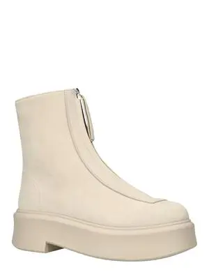 THE ROW Zipped Leather Ankle Boots - Beige