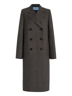 Prada Wool Mouliné Double-breasted Checked Coat - Grey