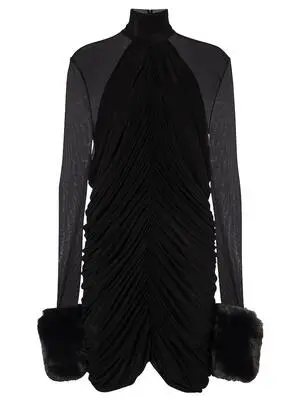 MAGDA BUTRYM Magda Butrym Ruched Faux Shearling Trimmed Mini Dress