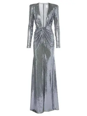 Alex Perry Sequined Gathered Gown - Silver