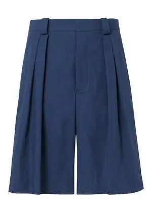 King & Tuckfield Navy Cotton Pleated Shorts - Blue