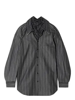 Y/project Pinstriped Organic Cotton-poplin Shirt With Draped Jersey Trim - Gray