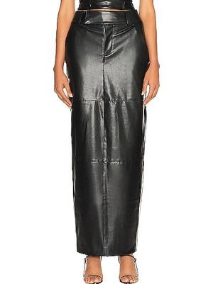HELSA Waterbased Faux Leather Midi Skirt - Black