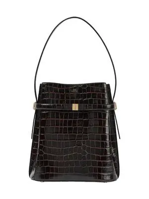 TOTEME Croc-effect Leather Bucket Bag - Brown
