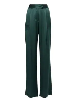 THE SEI The Sei Pleated Silk Charmeuse Wide-Leg Pants Green