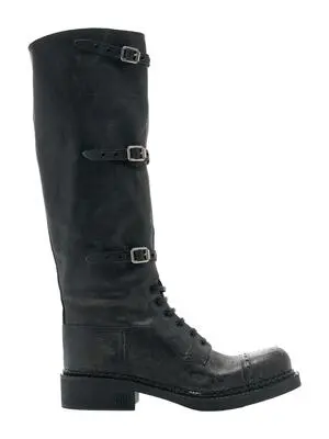 Miu Miu Leather Knee High Boots With Buckled Straps - Black
