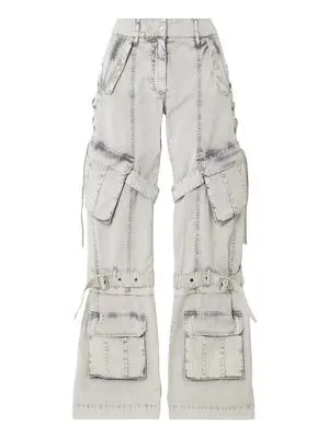 Acne Studios Buckled Tie-detailed Cotton-twill Wide-leg Cargo Pants - Gray