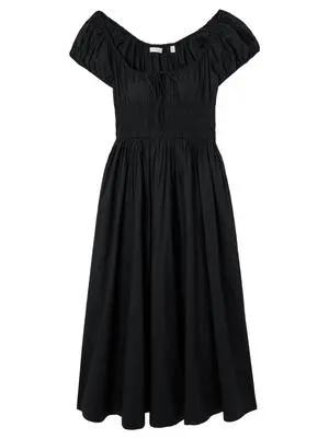 DÔEN Quinn Tie-detailed Shirred Organic Cotton-poplin Midi Dress - Black