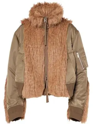 Sacai Faux Fur Trimmed Bomber Jacket - Brown