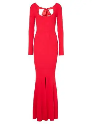 David Koma Open-back Ribbed-knit Gown - Red