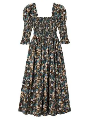 DÔEN Bijou Shirred Floral-print Organic Cotton-voile Midi Dress - Multi