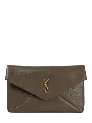 Saint Laurent Cassandre Large Leather Clutch - Green