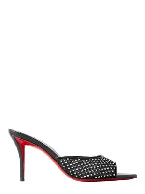 CHRISTIAN LOUBOUTIN Apostropha 80 Crystal-embellished Leather-trimmed Mesh Mules - Black