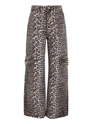 GANNI Ganni Printed Straight-Leg Cargo Jeans Leopard