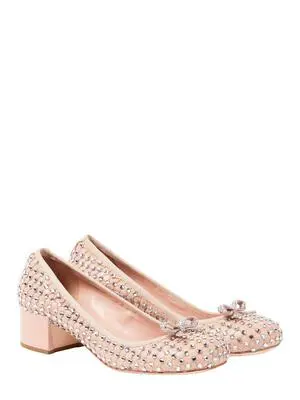 Rene Caovilla Crystal-embellished Leather Pumps - Pink