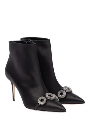 Manolo Blahnik Embellished Satin Ankle Boots - Black