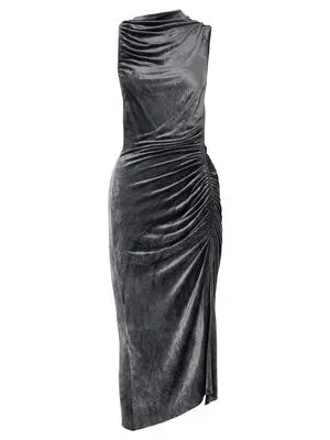 Rick Owens Asymmetric Ruched Velour Midi Dress - Gray