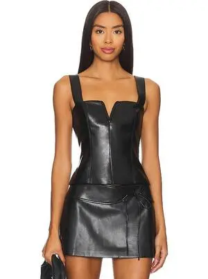 Amanda Uprichard Faux Leather Bustier Top - Black