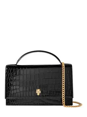 Alexander McQueen Skull Medium Croc-effect Shoulder Bag - Black