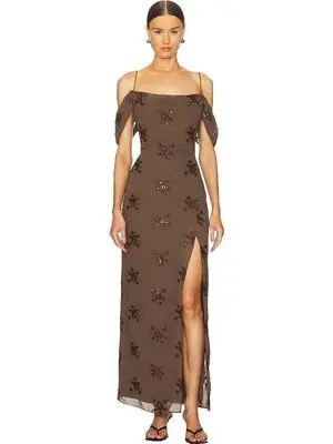 Lpa Embroidered Floral Sequin Maxi Dress - Brown
