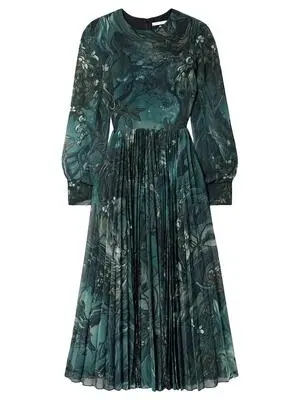 JASON WU Printed Plissé-chiffon Midi Dress - Blue