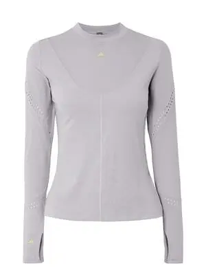 Adidas By Stella McCartney Truepurpose Perforated Printed Stretch Recycled-jersey Top - Gray