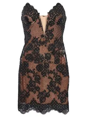 SELF-PORTRAIT Self-Portrait Embellished Lace Bustier Mini Dress In Black