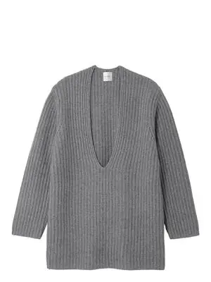 LESET Emma Ribbed-knit V-neck Sweater - Gray