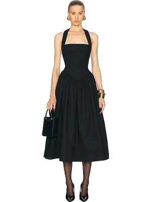 HELSA Faille Halter Midi Dress - Black