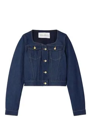 Nina Ricci Cropped Topstitched Denim Jacket - Blue