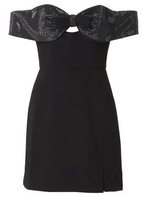 SELF-PORTRAIT Bow Detail Off-shoulder Crepe Mini Dress - Black