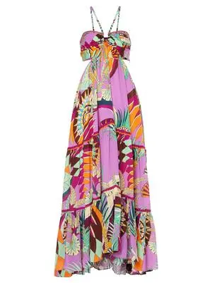 Camilla Gathered Printed Silk Cutout Maxi Dress - Multicoloured