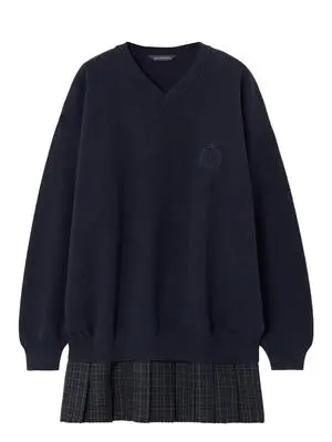 Balenciaga Layered Embroidered Cotton Mini Dress - Blue