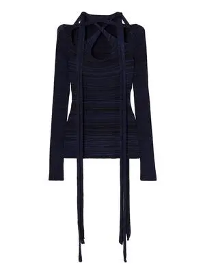 Y/project Spaced-dyed Ribbed Knit Top With Wraparound Ties - Blue