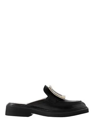 ROGER VIVIER Viv Rangers Embellished Leather Slippers - Black