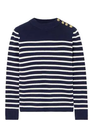 Chloé Striped Wool And Cashmere-blend Sweater With Button Detail - Blue