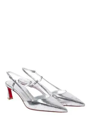 CHRISTIAN LOUBOUTIN Condoroline 55 Metallic Leather Slingback Pumps - Silver