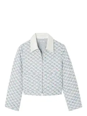 Thom Browne Sequined Tweed Down Jacket With Silk Trim - Gray