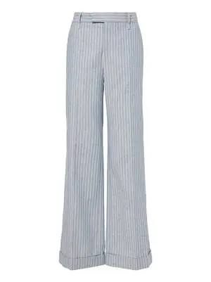 BRUNELLO CUCINELLI Brunello Cucinelli Striped Linen And Cotton-Blend Wide-Leg Trousers